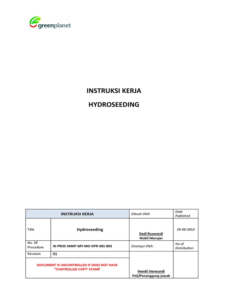 IK-PROS-SMKP-GPI-MO-OPR-001-B01 Hydroseeding Rev 01 | PDF