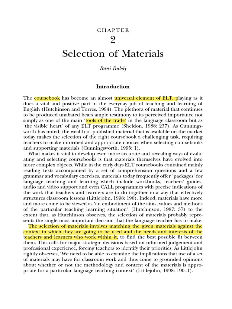 Chapter 2 Selecting Material B. Tomlinson | PDF | Learning | Teachers