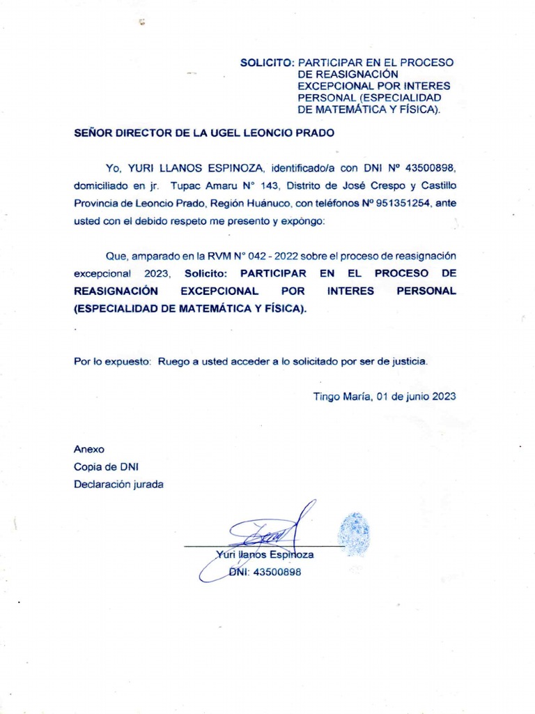Solicito Reasignacion 2023 | PDF