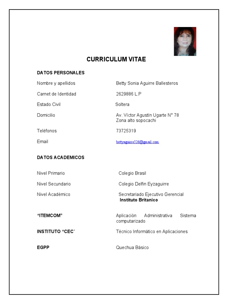 Currículum Vitae de Betty Aguirre | PDF