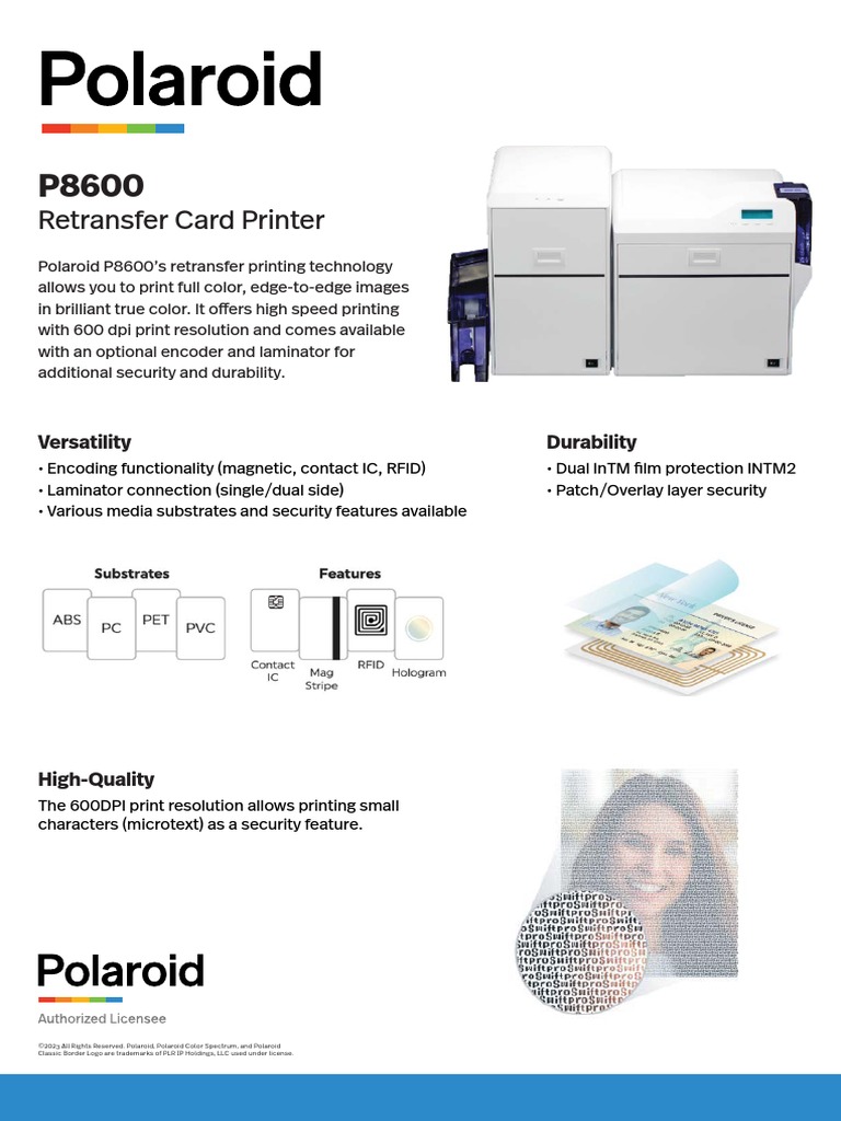 Polaroid P8600 Retransfer Card Printer Final | PDF | Printer (Computing) | Microsoft Windows