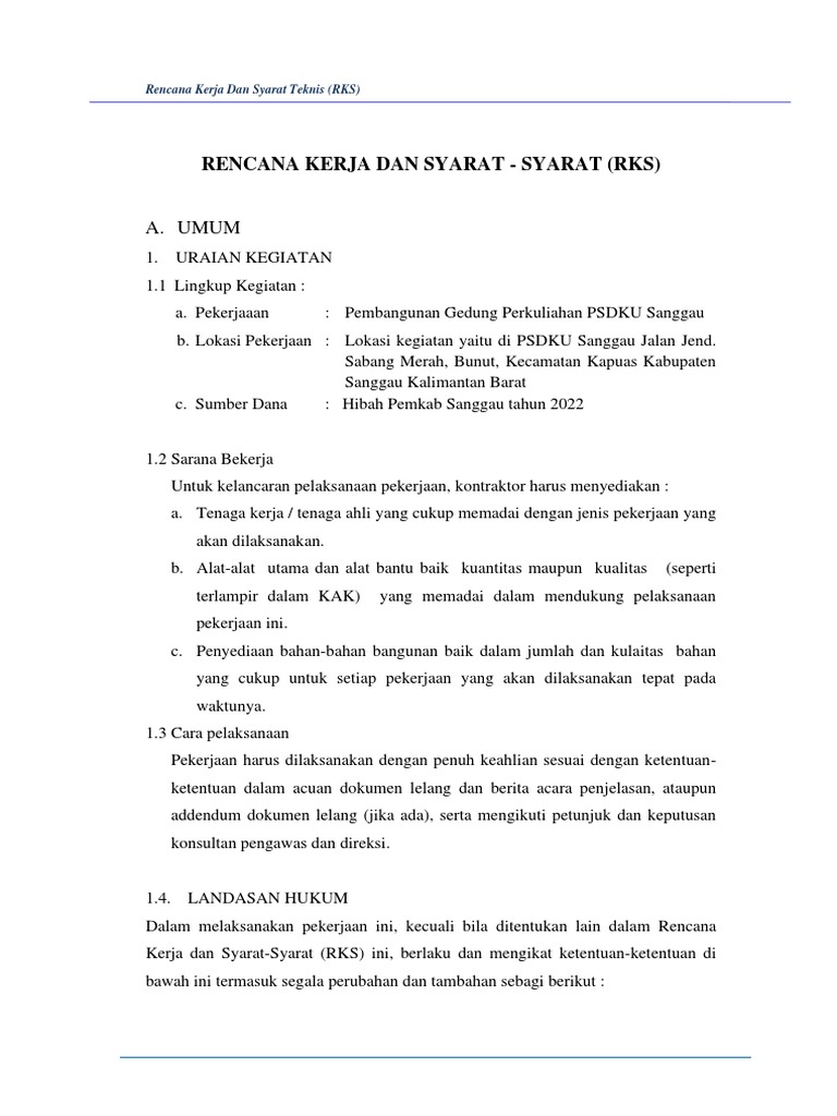 RKS GEDUNG PERKULIAHAN PSDKU Tender | PDF
