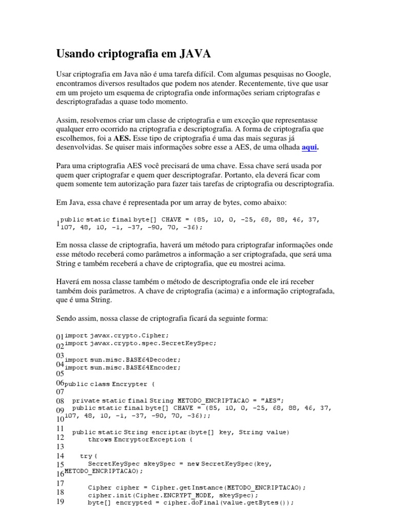 Usando Criptografia em JAVA | PDF | Criptografia | Java (linguagem de ...