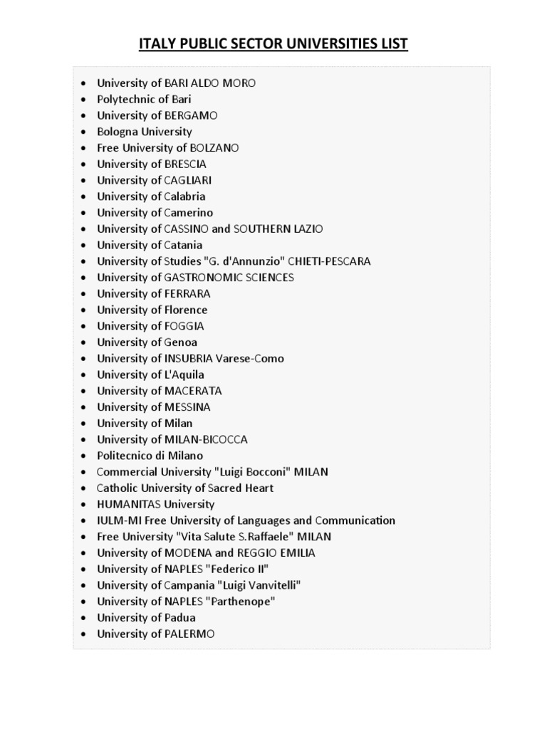 Universities List of Italy | PDF
