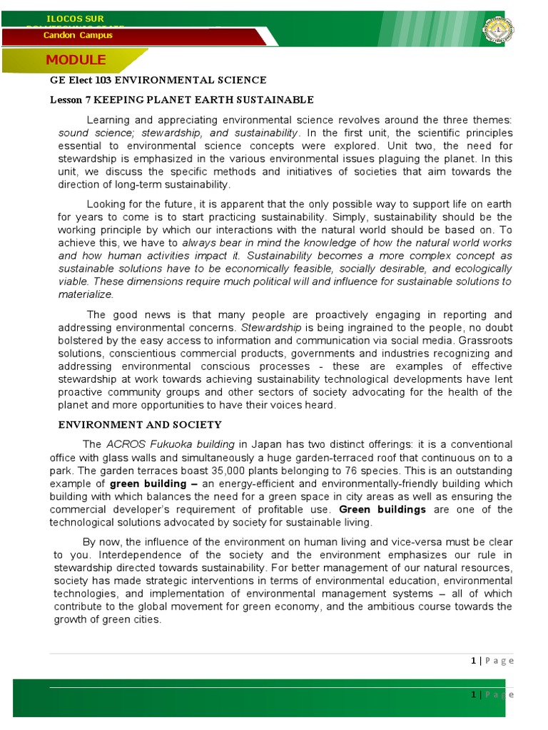 Sustainable Environmental Science Module | PDF