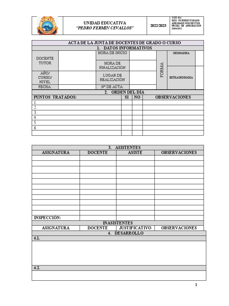 Formato Acta JUNTA Curso, 2022-2023 | PDF