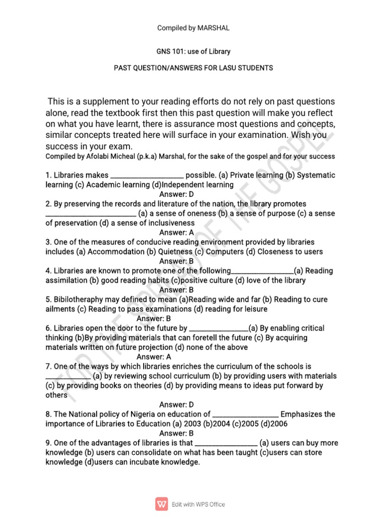 GNS 101 Question Compiled by Marshal | PDF