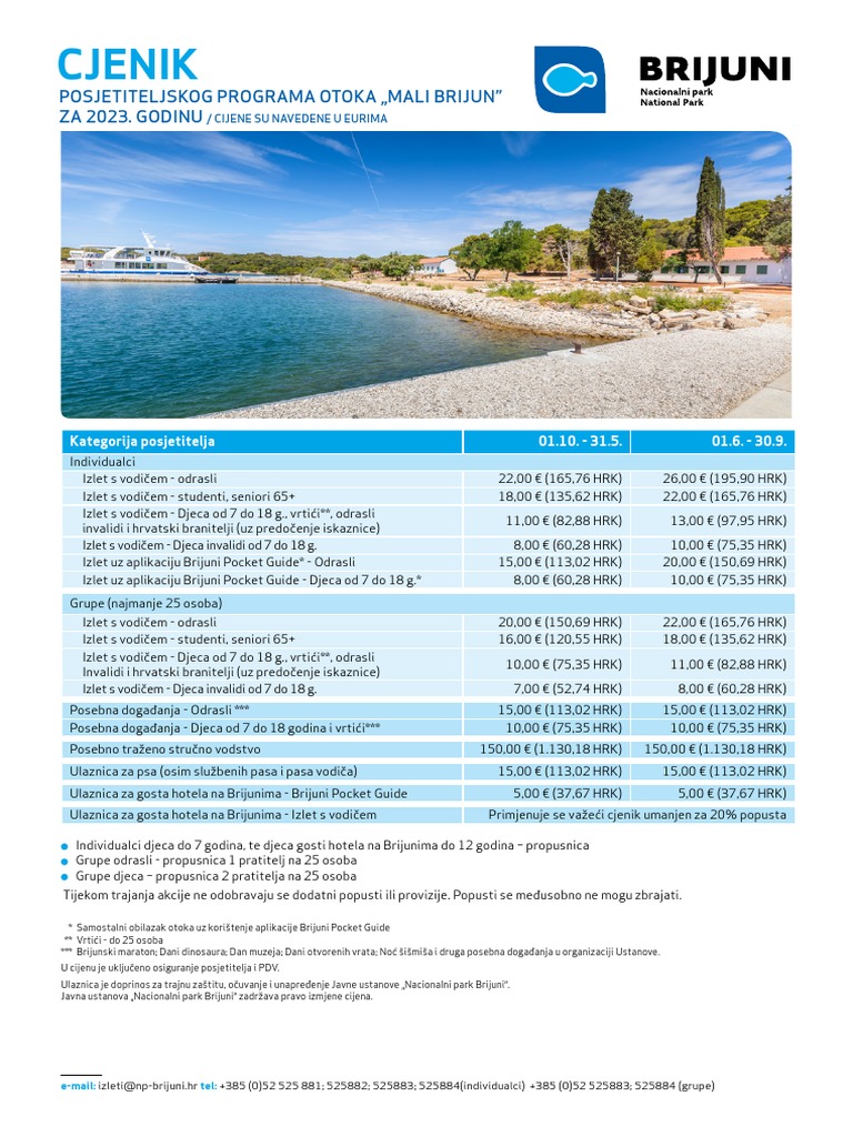 Brijuni Cjenik Mali Brijun A4 HR 1 | PDF