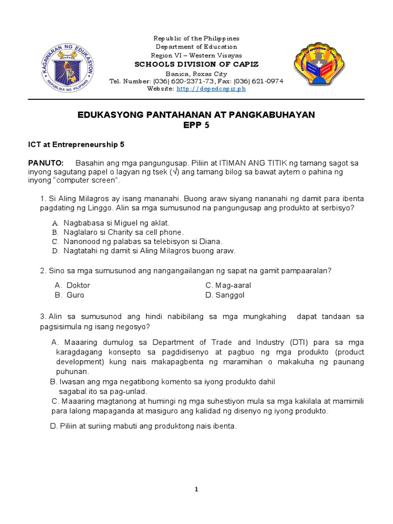 Epp 5 Pretest - Final | PDF