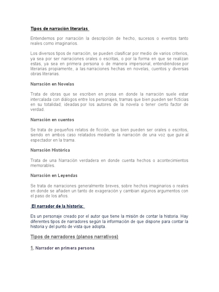 Tipos de Narración Literarias | PDF | Narración | Novelas