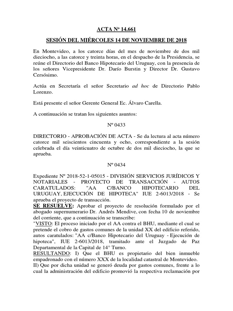 ACTA #14.661 Sesión Del Miércoles 14 de Noviembre de 2018 | PDF | Finanzas y dinero | Ciencias ...