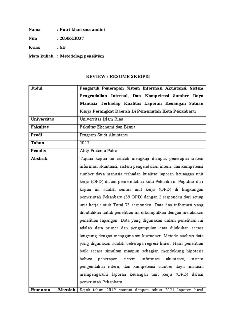 Review Skripsi Akuntansi | PDF