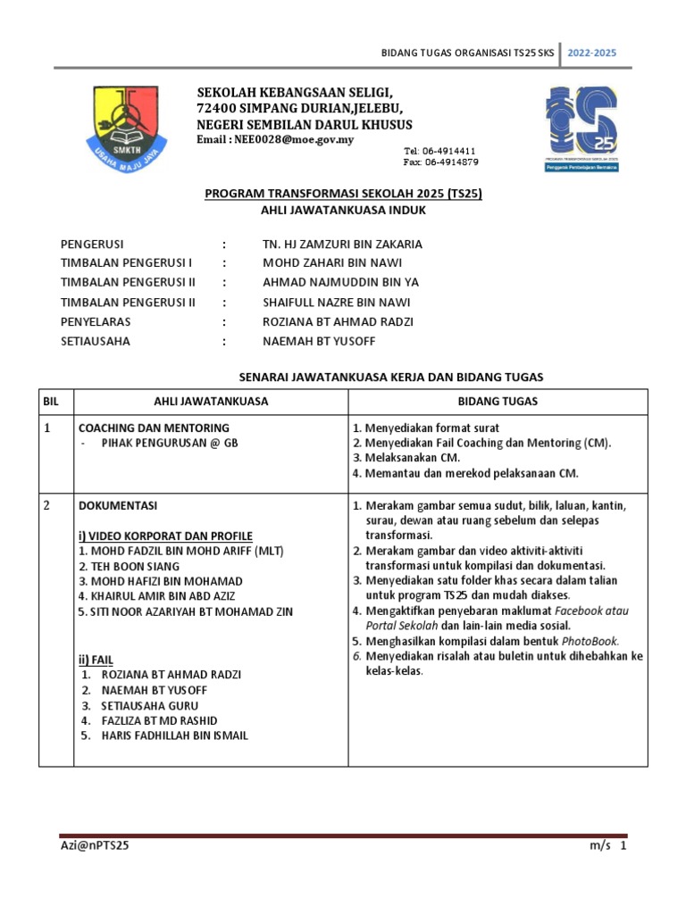 Bidang Tugas TS25 | PDF