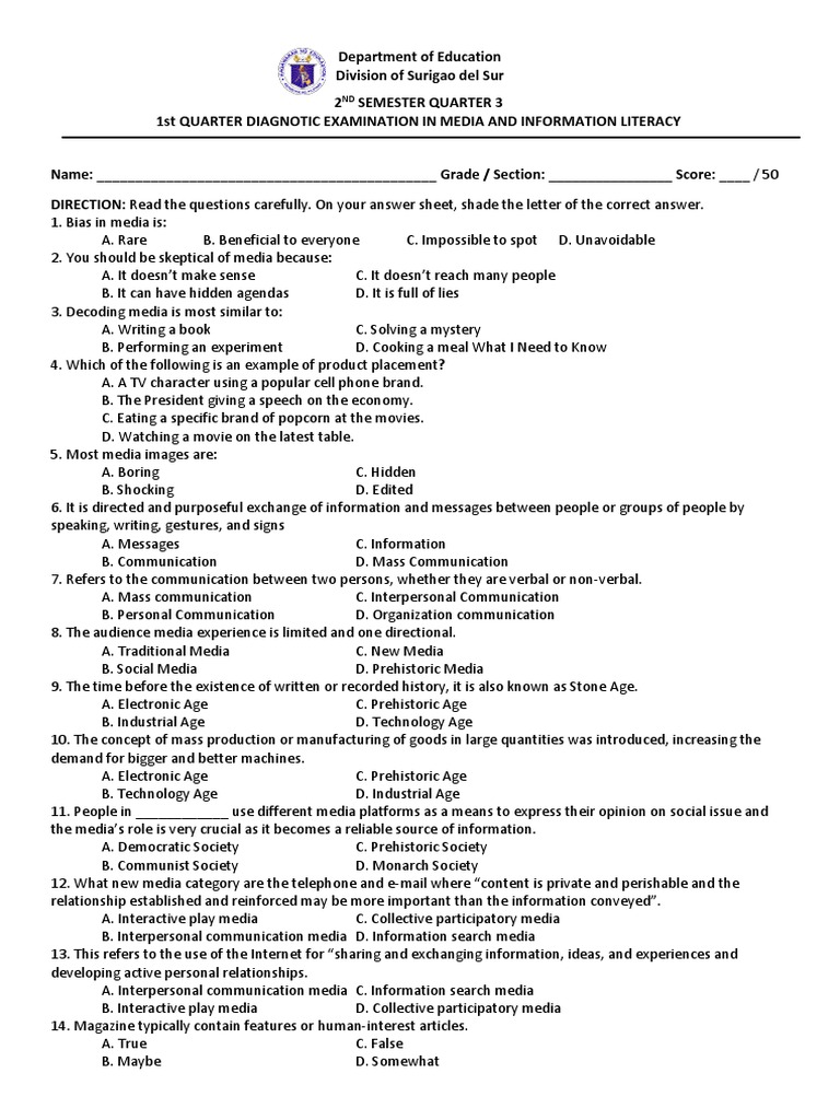Media Literacy Diagnostic Exam | PDF