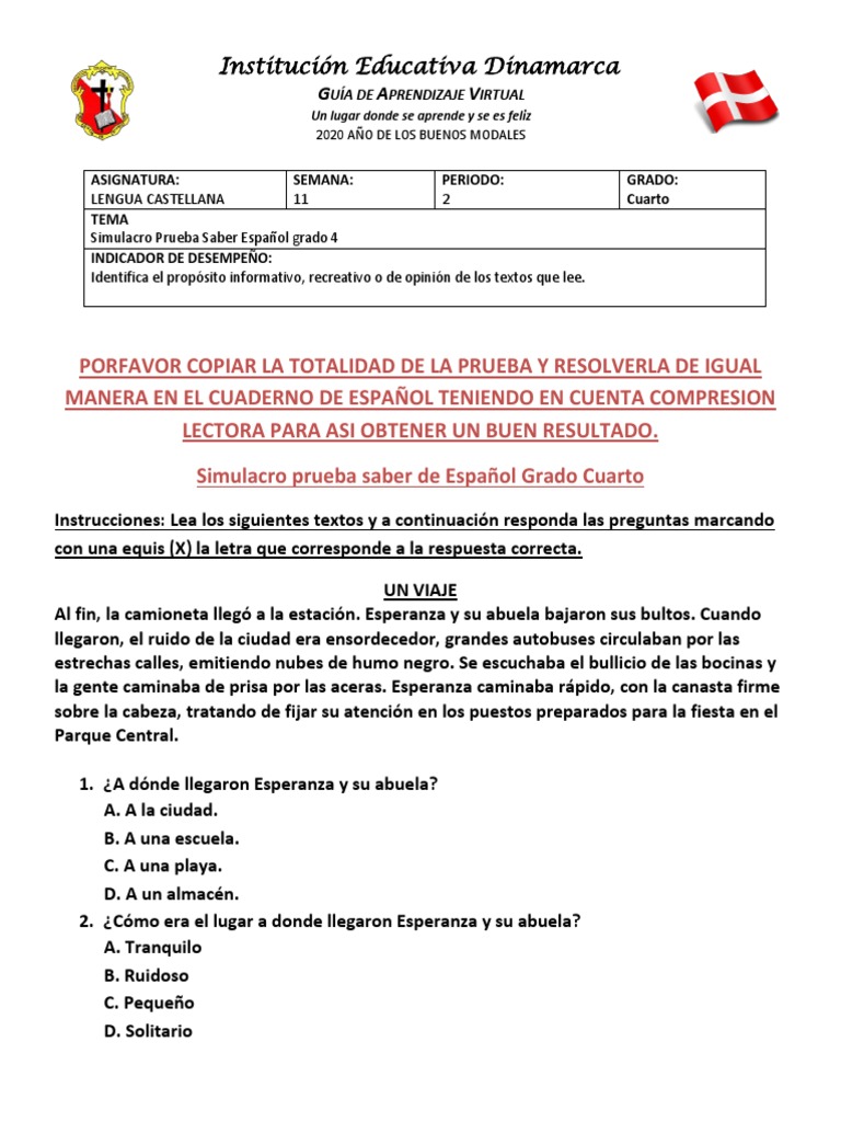 Simulacro Prueba Saber Español Grado 4 | PDF | Brócoli