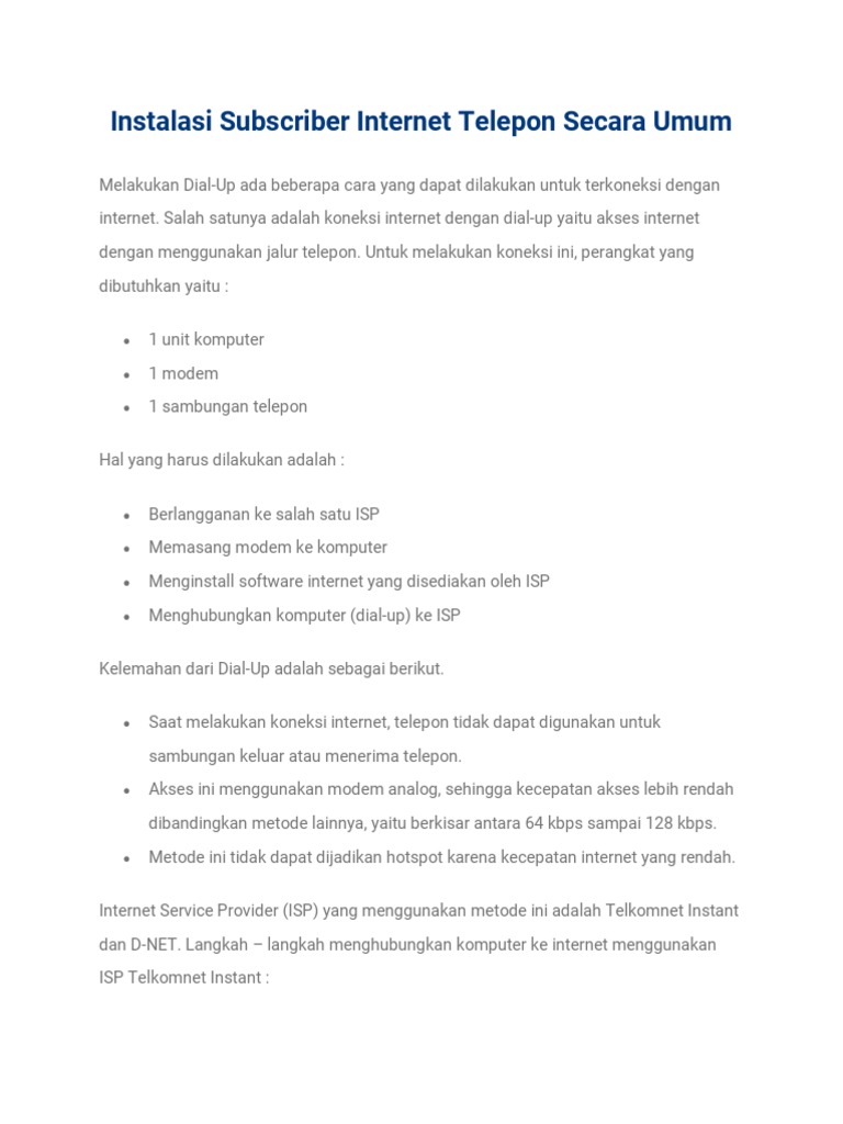 Panduan Instalasi Dial-Up Internet | PDF
