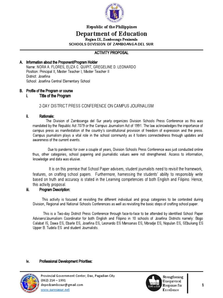 Journalism Elementary Proposal 2023 Josefina District | PDF ...
