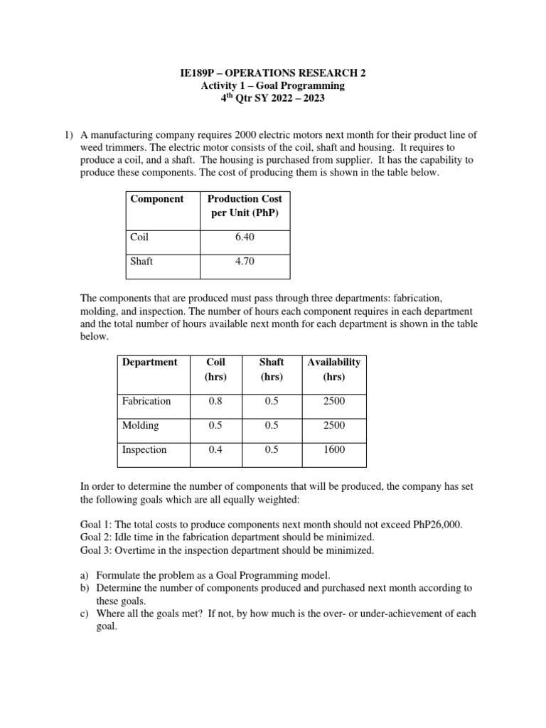 Activity 1 Goal Programming | PDF