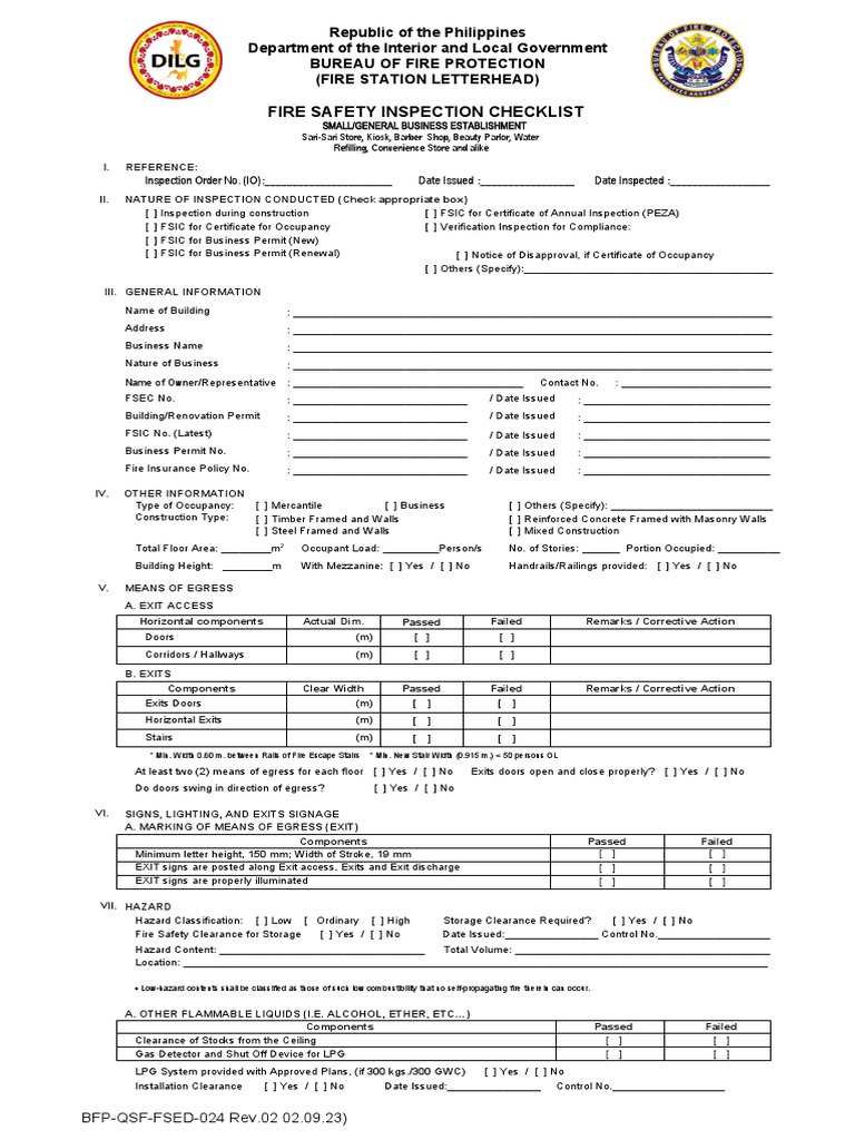 Fire Safety Inspection Checklist for Businesses | PDF | Safety | Fires