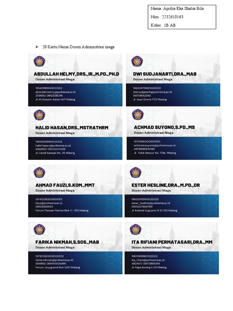 20 Kartu Nama Dosen Administrasi Niaga | PDF
