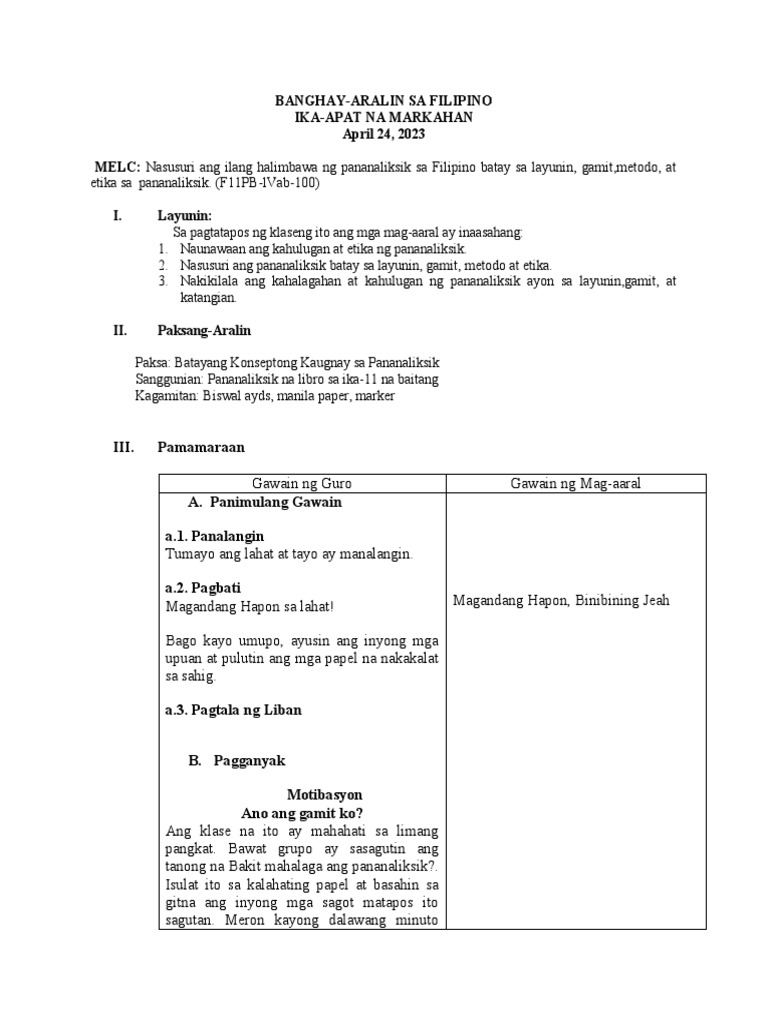 gRADE 11 LESSON PLAN ARALIN11 | PDF