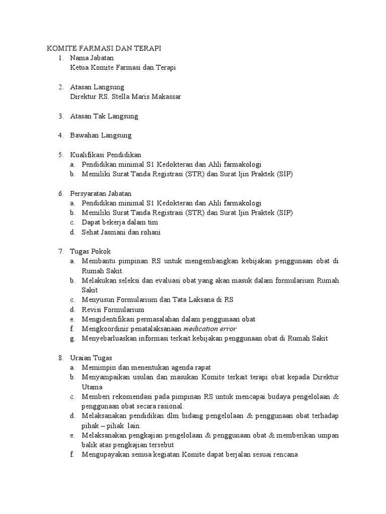 UTW Ketua Komite Farmasi Dan Terapi | PDF