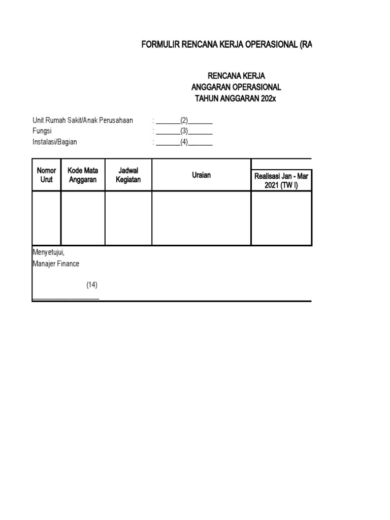 RAO. 01 Formulir Rencana Kerja Operasional (Rev.) LAB | PDF | Bisnis | Pengelolaan Keuangan & Uang
