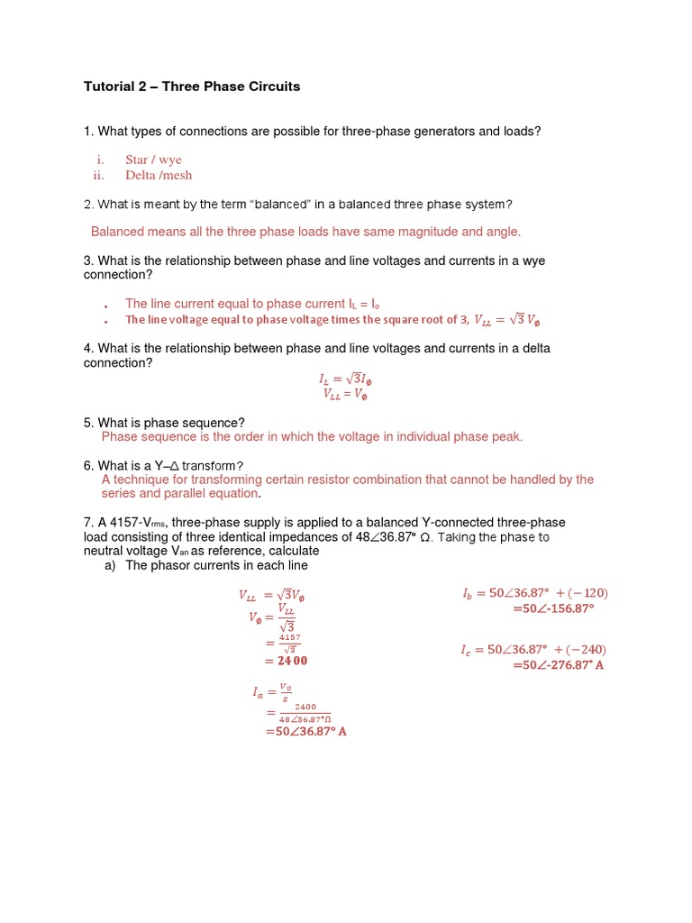 Solution Tutorial 2 - Three Phase Circuits v1 | PDF | Physical ...