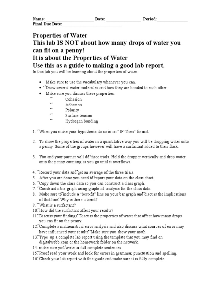 Properties of Water Lab Report Guide | PDF