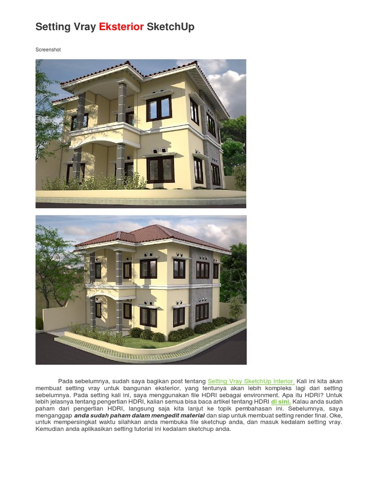 Contoh Setting Vray Eksterior SketchUp | PDF
