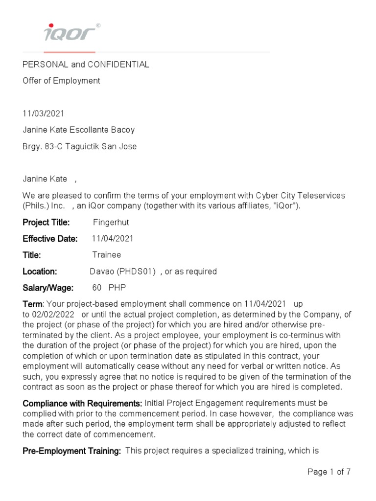 Offer Letter | PDF | Employment | Taxes