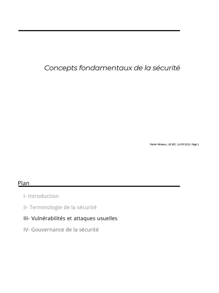 Concepts Fondamentaux de La Sécurité PDF | PDF