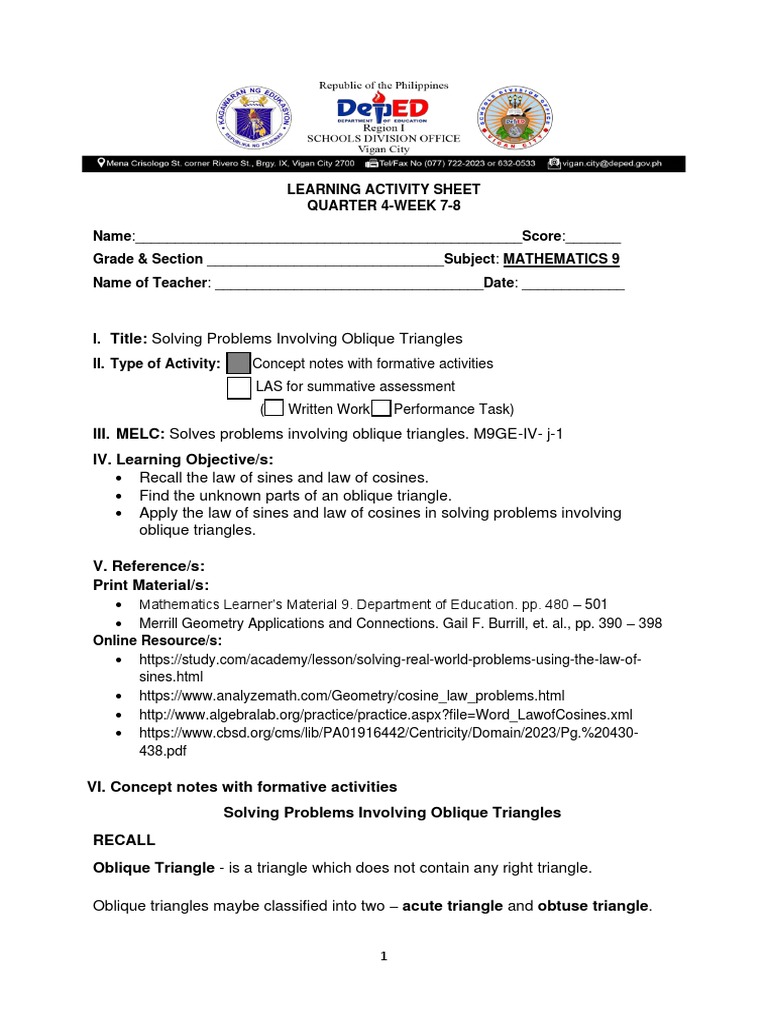 Las Math9 Q4 W7 8 | PDF