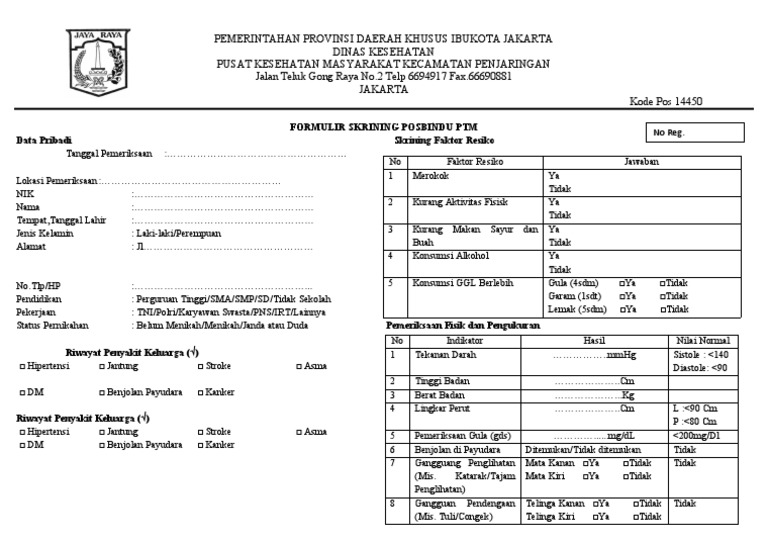 Formulir Skrining Posbindu PTM | PDF