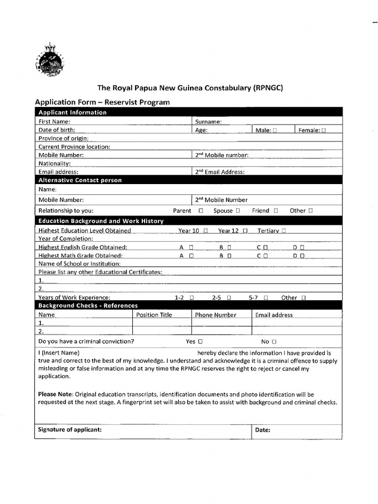 Police Reservist Application Form. | PDF