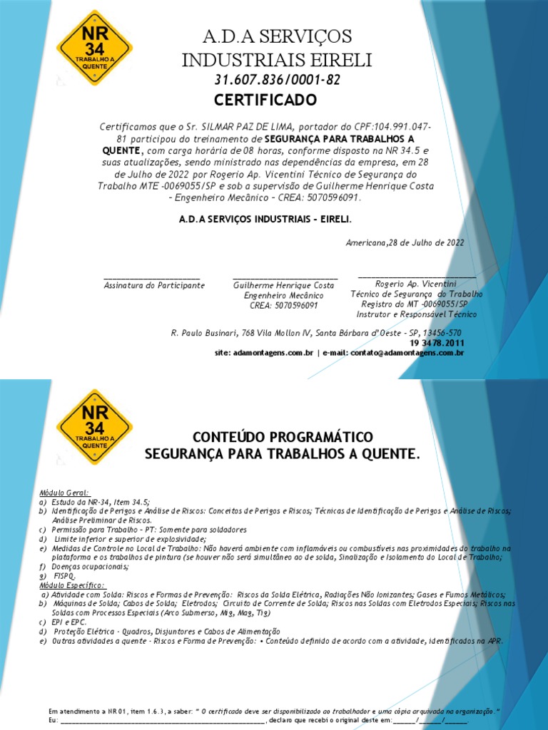 Certificado de Treinamento NR 34.5 | PDF | Ciências Físicas