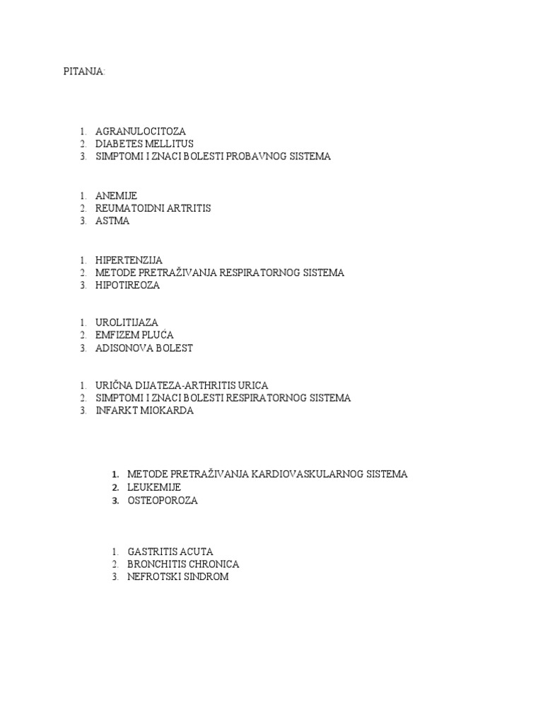 Interna Medicina 3. Razred Pitanja | PDF