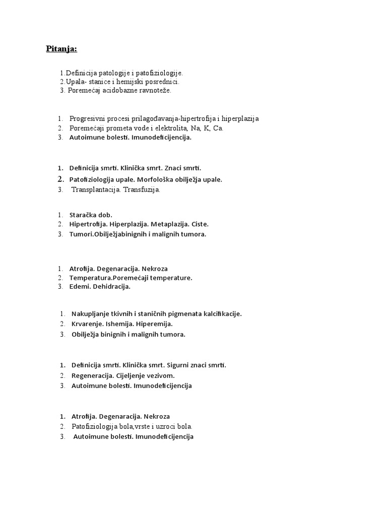 PATOLOGIJA 3. RAZRED Pitanja 1 | PDF