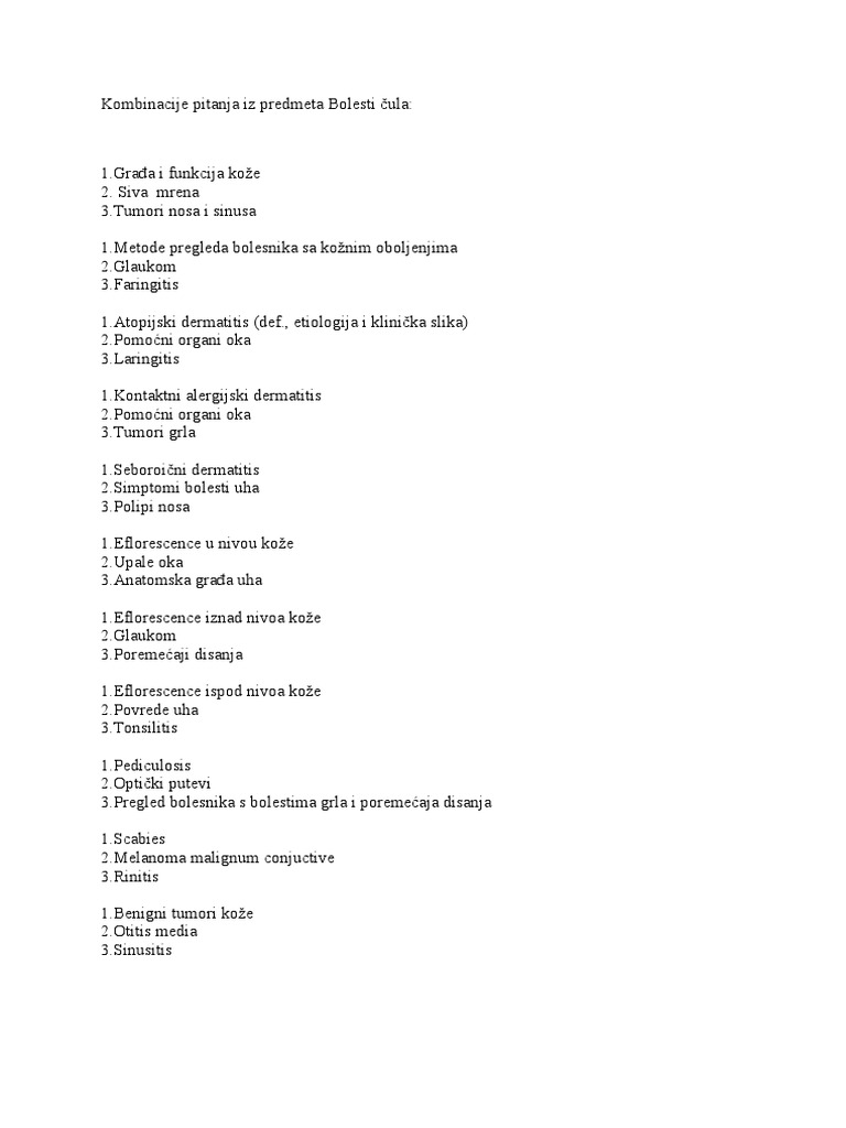 BOLESTI CULA 3. RAZRED Pitanja | PDF