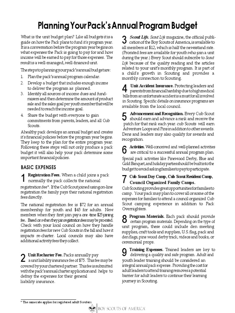 Planning-Your-Annual-Pack-Budget | PDF | Boy Scouts Of America | Scouting