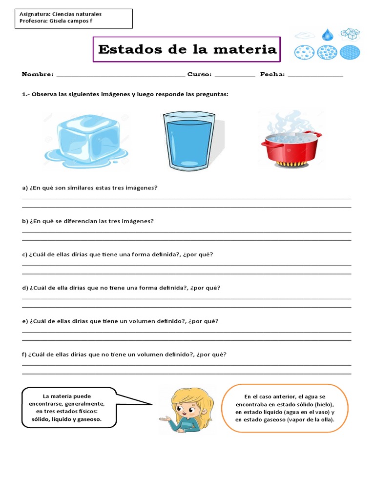 Guía Estados de La Materia 4° Basico | PDF | Importar | Gases