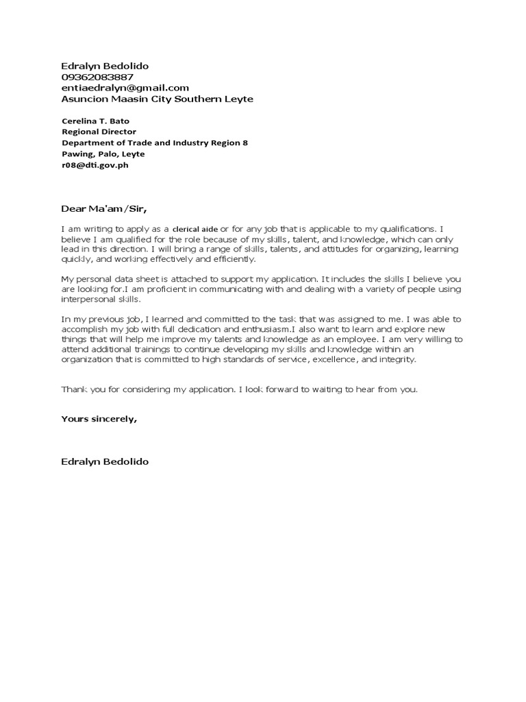 Application Letter DTI | PDF