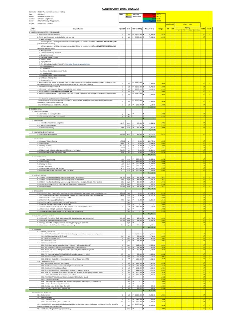 Construction Store Checklist | PDF | Door | Tile