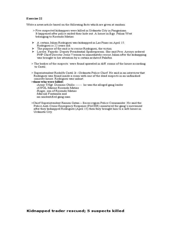 News Writing Exercise 1 | PDF | Crimes | Crime & Violence