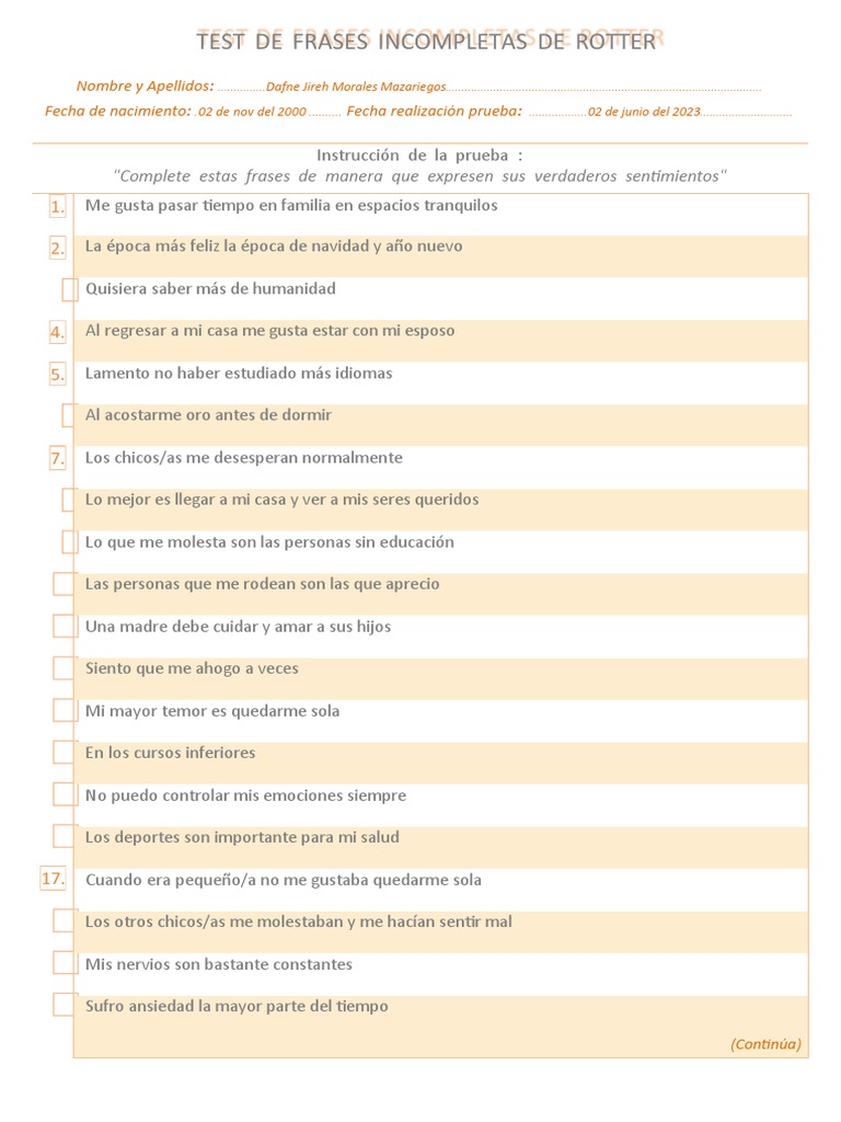 Plantilla Test Rotter | PDF