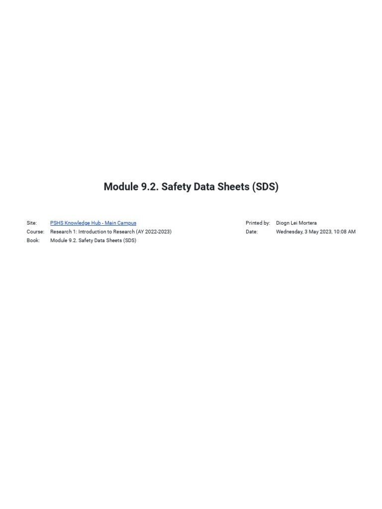 Module 9.2. Safety Data Sheets (SDS) | PDF