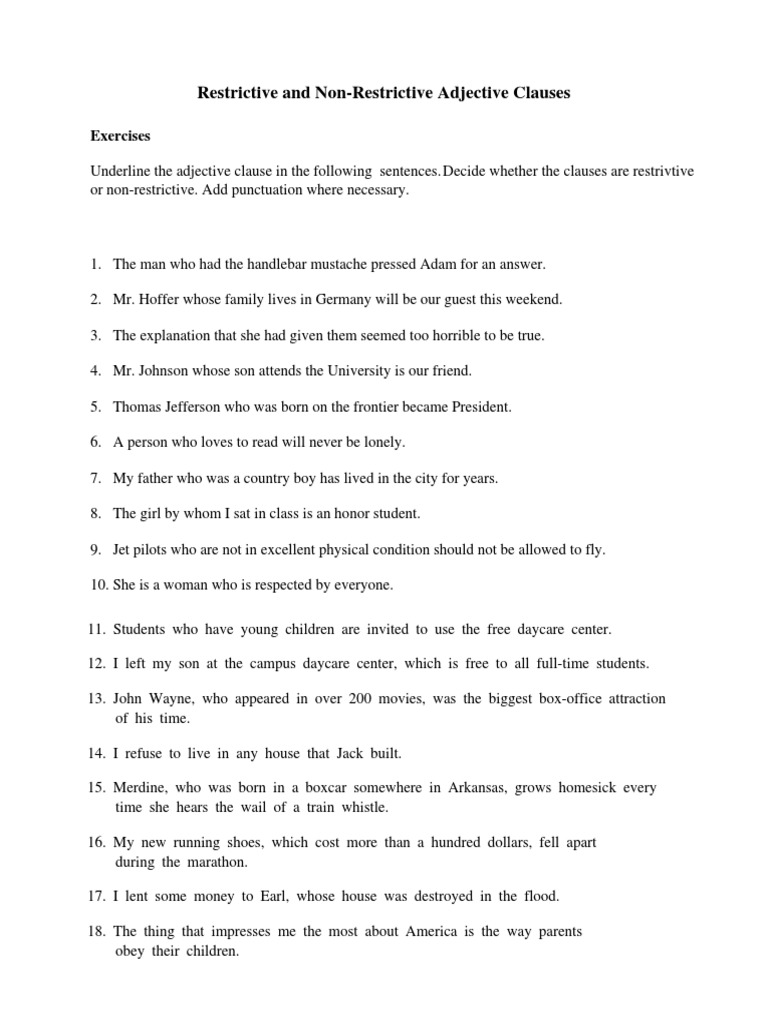 Adjective Clause, Practice | PDF