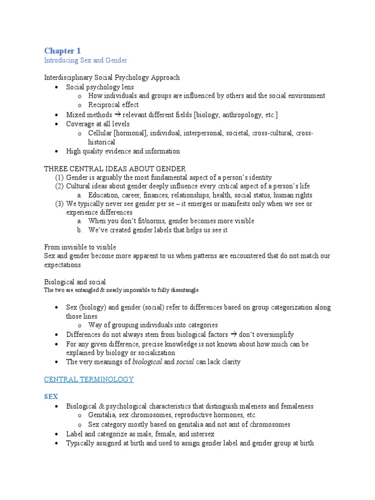 CH 1 Psych of Gender Notes | PDF | Gender | Gender Studies