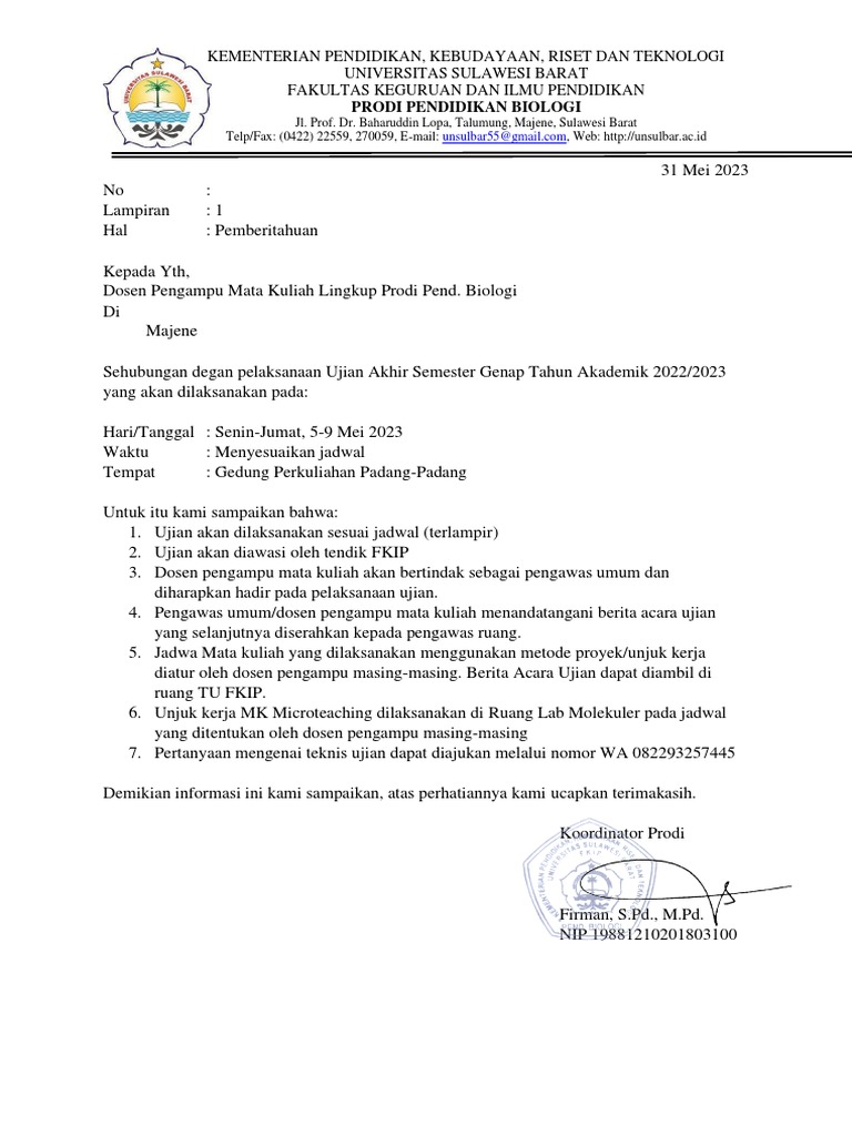 2023 Bio - Pemberitahuan Uas Genap 2022-2023 | PDF