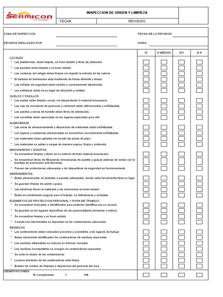 Inspeccion de Orden y Limpieza | PDF